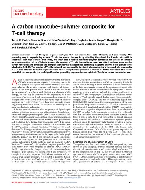 Pdf A Carbon Nanotube Polymer Composite For T Cell Therapy
