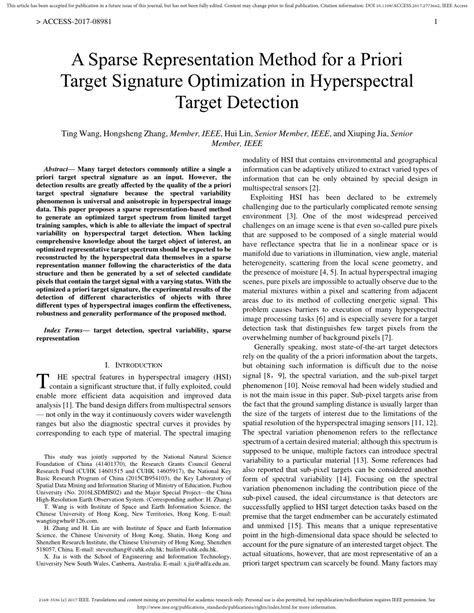 pdf a sparse representation method for a priori target signature