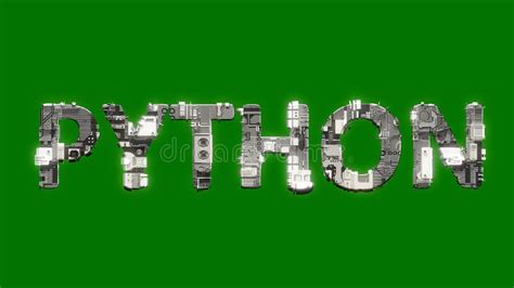 Industrial Style Cybernetical Text Python On Green Screen Background