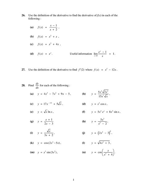 Workshop Problems Derivatives 26 Use The Definition Of The