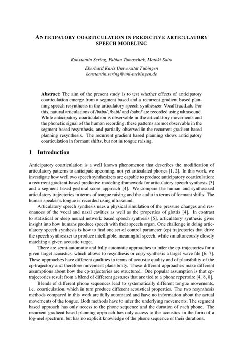 Pdf Anticipatory Coarticulation In Predictive Articulatory Speech