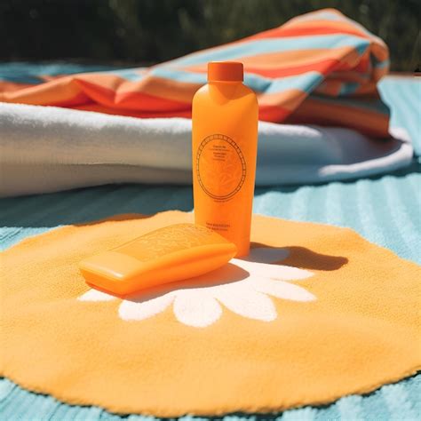 Sunscreen Lotion Bottle On A Beach Towel Sun Protection Concept Ai