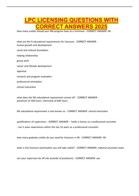 Lpc Licensing Questions With Correct Answers 2025 Lpc Or Lcpc