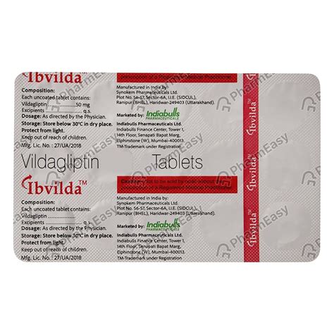 Buy Ibvilda 50 Mg Tablet 15 Online At Flat 18 Off Pharmeasy