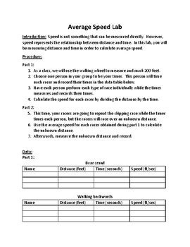 Average Speed Lab By Monty Works Teachers Pay Teachers