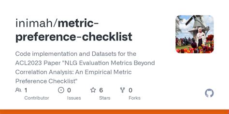 Github Inimahmetric Preference Checklist Code Implementation And
