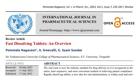 Fast Dissolving Tablets An Overview