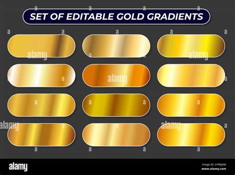 Set Of Gold Foil Texture Backgrounds Golden Metallic Copper Brass Gradient Colours Vector