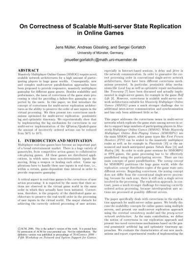 On Correctness Of Scalable Multi Server State Replication In Online