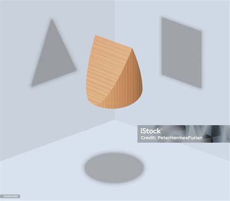 둥근 삼각형과 사각형 그림자 하나의 쐐기 모양의 물체에서 세 가지 그림자 하지만 착시하지 다른 관점이나 의견의 문제에 대한 기호