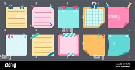Paper Sticky Note Flat Set Blank Notes With Elements Of Planning