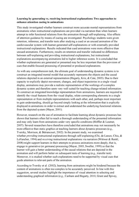 Learning By Generating Vs Receiving Instructional Explanations Two Approaches To Enhance