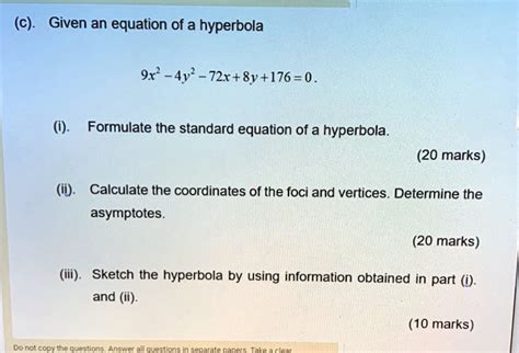 Solved C Given An Equation Of A Hyperbola 9x 4y2 72r8v176 0