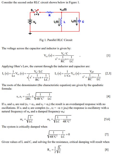 Solved Consider The Second Order Rlc Circuit Shown Below In