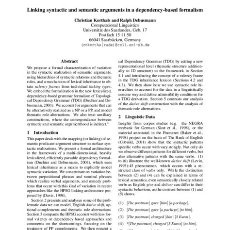 Linking Syntactic And Semantic Arguments In A Dependency Based Formalism Acl Anthology