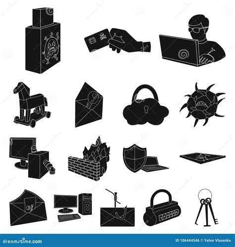 Hacker And Hacking Black Icons In Set Collection For Design Hacker And