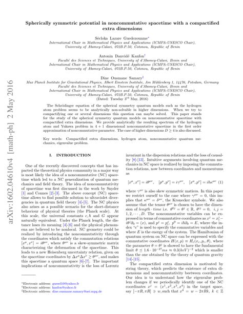 Pdf Spherically Symmetric Potential In Noncommutative Spacetime With