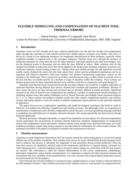 PDF Flexible Modelling And Compensation Of Machine Tool Thermal Errors
