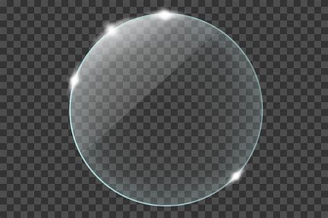 둥근 형태의 유리 접시 눈부심과 유리 질감을 동그라미 둥근 프레임의 사실적인 투명 유리 투명 한 배경에 격리 된 벡터 그림입니다 렌즈 광학 기기에 대한 스톡 벡터 아트 및