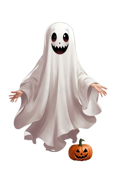 White Ghost On A Light Background Kawaii Graphics For Halloween Stock Illustration
