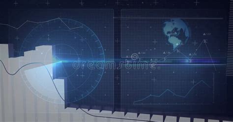 Digital Graphs And World Map Animation Over Financial Data Charts Stock