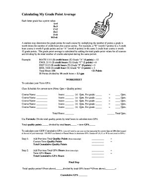 Fillable Online Gsw Calculating My Grade Point Average Fax Email Print PdfFiller