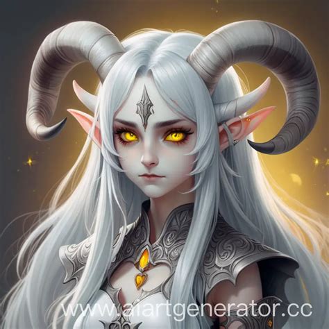 Kind Demon Girl With Ram Horns And Yellow Eyes Ai Art Generator