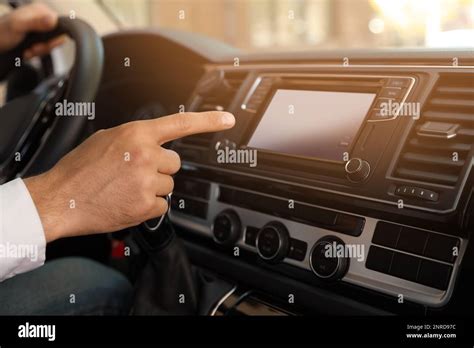 Man Using Navigation System While Driving Car Closeup Stock Photo Alamy