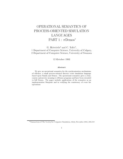 Pdf Operational Semantics Of Process Oriented Simulation Languages Part Ii
