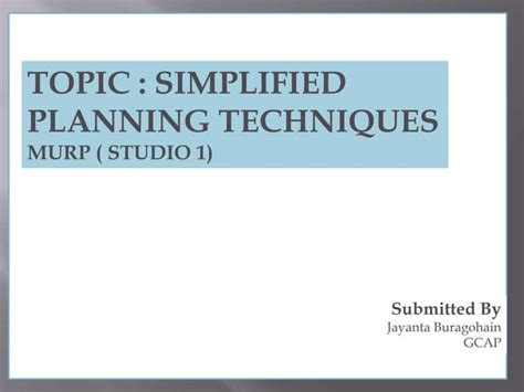 Simplified Planning Technique Pdf