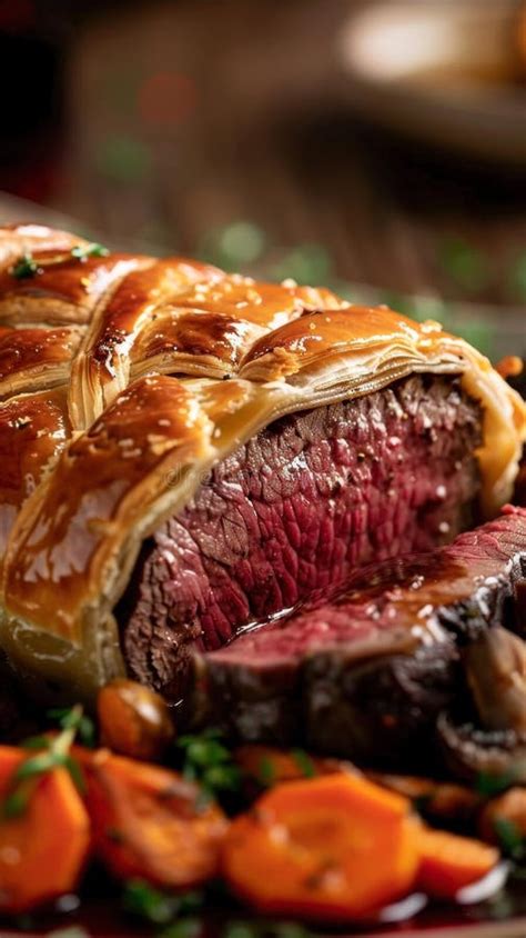 Vertical Close Up Of Classic British Beef Wellington With Golden Brown