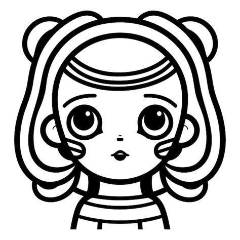 귀여운 작은 소녀 얼굴 만화 터 일러스트 그래픽 디자인 도들 프리미엄 벡터