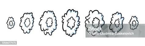 만화 스타일의 스팀 링 시가 담배 또는 빠른 움직임을 위한 증기 또는 연기의 둥근 구름의 행을 성장 벡터 일러스트레이션 개체