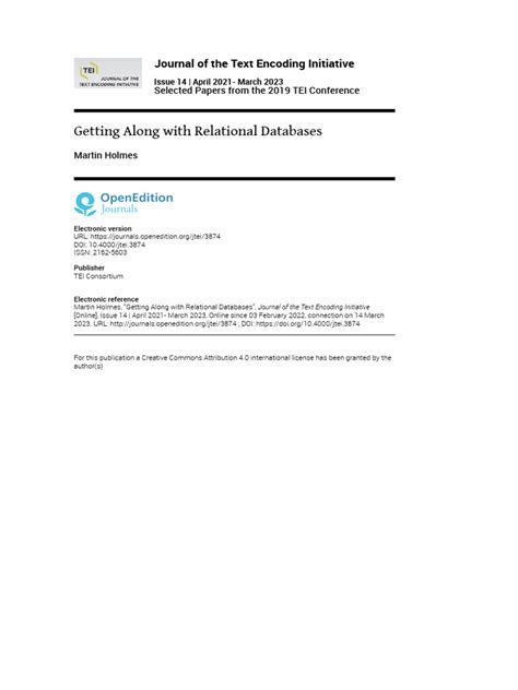 Getting Along With Relational Databases Tei Initiative Pdf