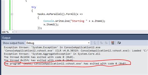 C Aggregateexception During Debugging Forces Restart Of Forall Body