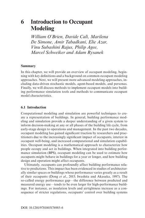 Pdf Introduction To Occupant Modeling