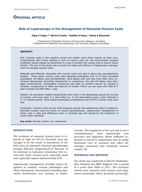 Pdf Role Of Laparoscopy In The Management Of Neonatal Ovarian Cysts