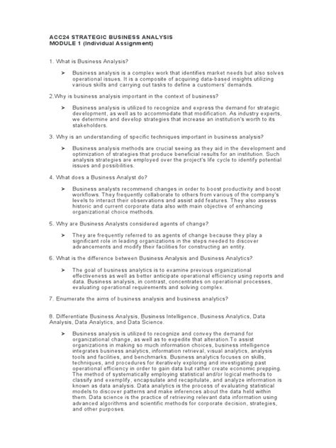 Sba Module 1 Individual Assignment Pdf Business Analysis Analytics