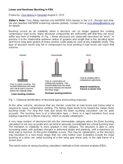 Linear And Nonlinear Buckling In Fea Buckling Eigenvalues And
