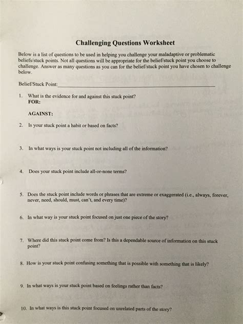 Questions To Challenge Negative Thoughts Pdf