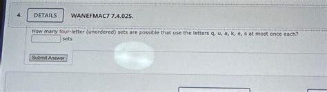 solved how many four letter unordered sets are possible