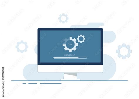 Desktop Computer With Update Screen Flat Vector Illustration System Maintenance Update Process