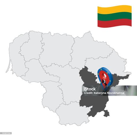 위치 빌뉴스 카운티 지도 리투아니아 빌뉴스 카운티의 국기와 유사한 3d 위치 표지판 당신의 디자인을 위해 리투아니아의 카운티와
