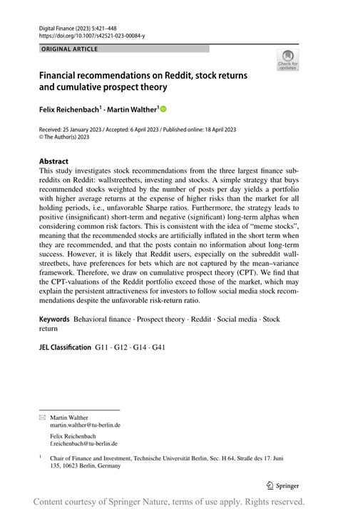 Pdf Financial Recommendations On Reddit Stock Returns And Cumulative