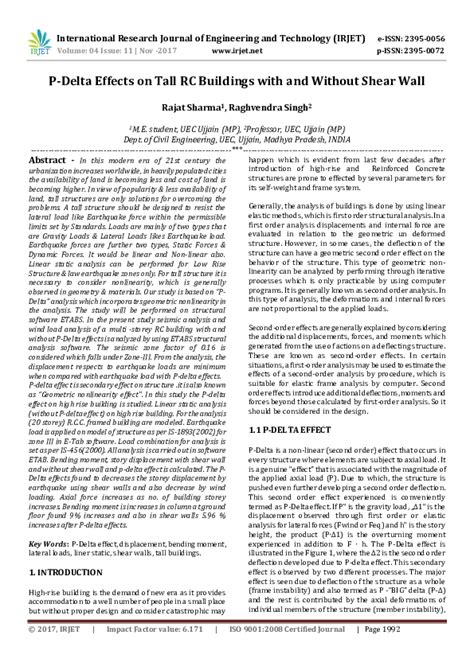 Pdf P Delta Effects On Tall Rc Buildings With And Without Shear Wall