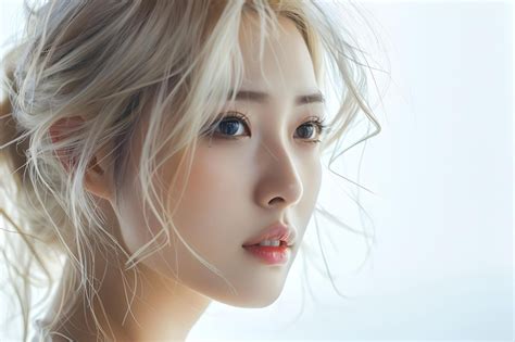 Premium Photo Beautiful Asian Girl Blonde On White Background Concept
