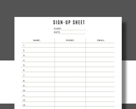 Editable Sign Up Sheet Event Sign Up Club Sign Up Sign Up Template Party Sign Up Sign Up