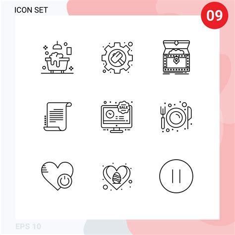 mobile interface outline set of 9 pictograms of lcd scenario box novel