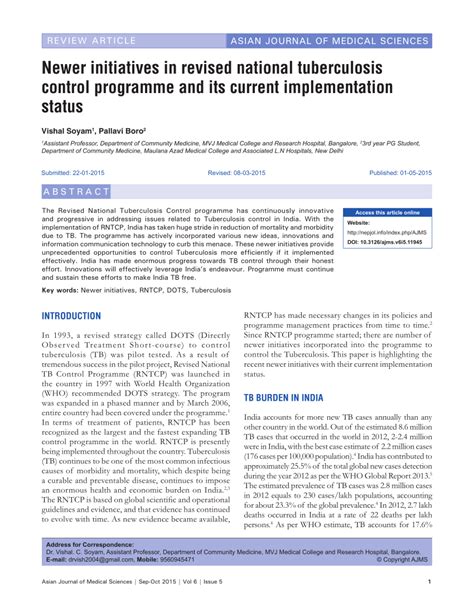 Pdf Newer Initiatives In Revised National Tuberculosis Control Programme And Its Current