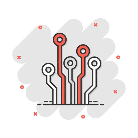 만화 스타일의 벡터 만화 회로 기판 아이콘 기술 체계 기호 그림 그림 마이크로칩 비즈니스 스플래시 효과 개념 프리미엄 벡터